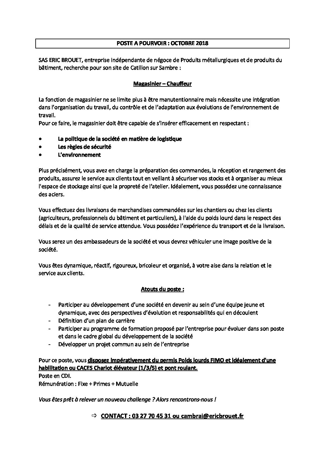 POSTE A POURVOIR – Eric Brouet POSTE A POURVOIR – Eric Brouet